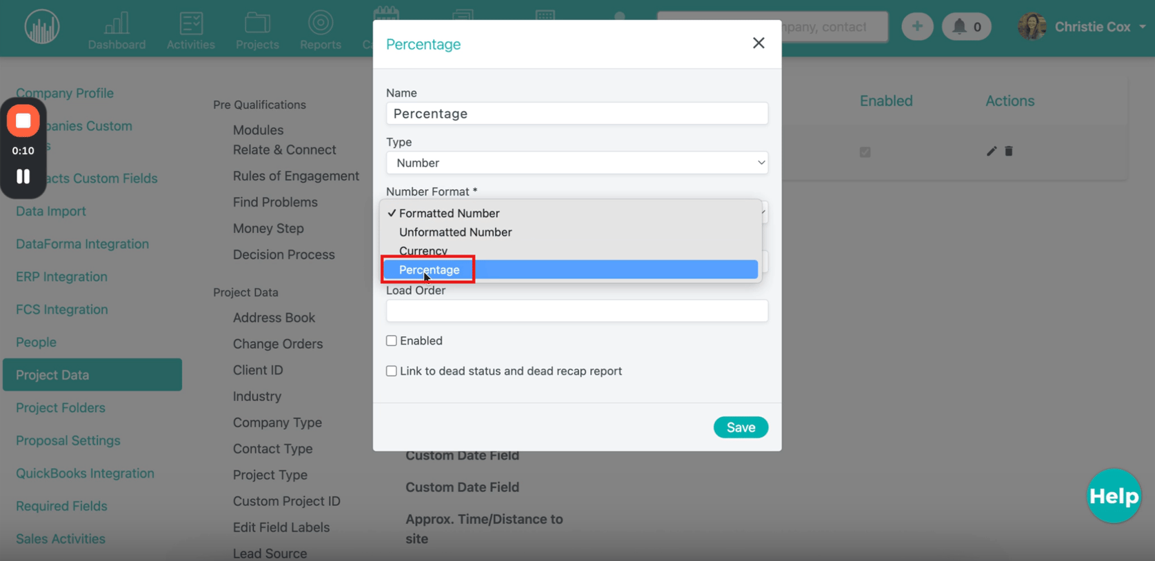 How to add a Percentage field